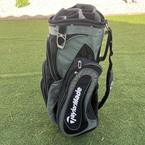 TaylorMade 14 Way Divider Black Green Carry Stand Golf Cart Bag w/ Rain ...