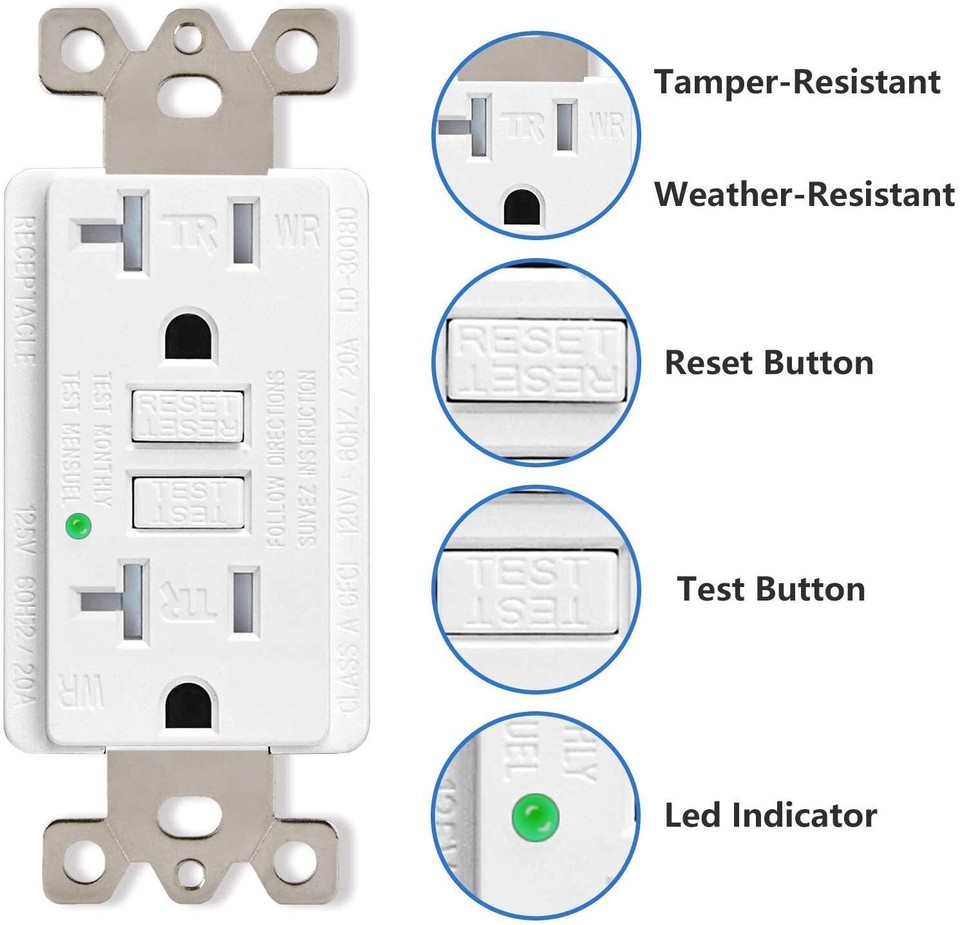 GFI Outlet 20 Amp WR TR GFCI Receptacles with Plate for Outdoor Kitchen ...
