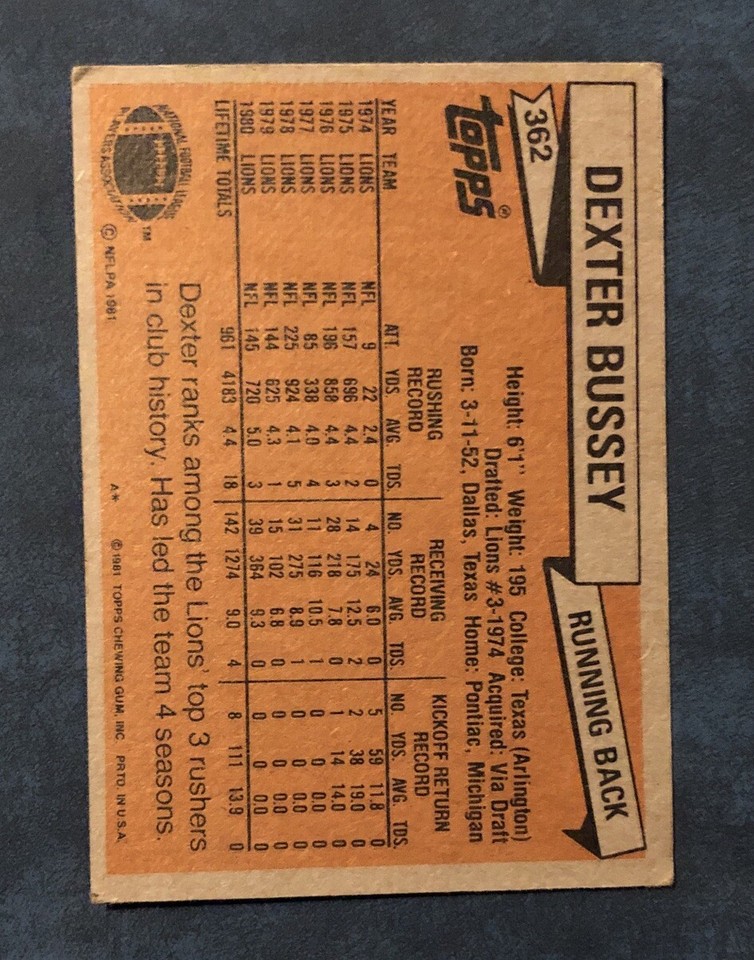 1981 Topps - #362 Dexter Bussey Detroit Lions | eBay
