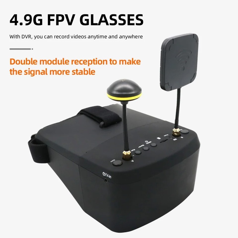 LS-800D 5" 800x480 FPV Goggles Monitor 5.8G 40ch Builtin DVR & Battery ...