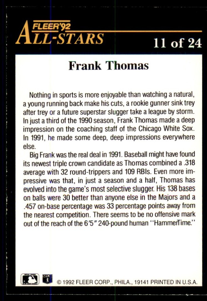 1992 Fleer All-Stars #11 Frank Thomas Chicago White Sox | eBay