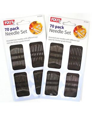 70 PACK NEEDLE SET ASSORTED EYE SIZES FOR THICKER GRADE THREAD SEWING ...