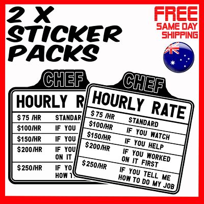 2 x Stickers - Chef Hourly Rate - Car Window Bumper Laptop Funny ...