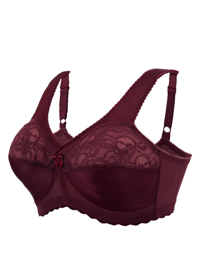 Glamorise MAGIC LIFT Best Plus-Size Burgundy Bra Lace-Cups X~WIDE ...