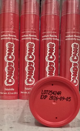 Five (5) HISMILE 2.1oz CANDY CANE FLUORIDE Anticavity TOOTHPASTE-EXP. 9 ...