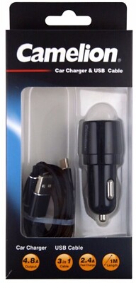 Camelion 12V 24 DC 2Port USB Car Charger 4.8A & 3in1 Micro USBC ...