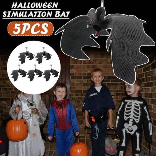 5X Hanging Bats Halloween Decoration Realistic Rubber Flying Spooky ...