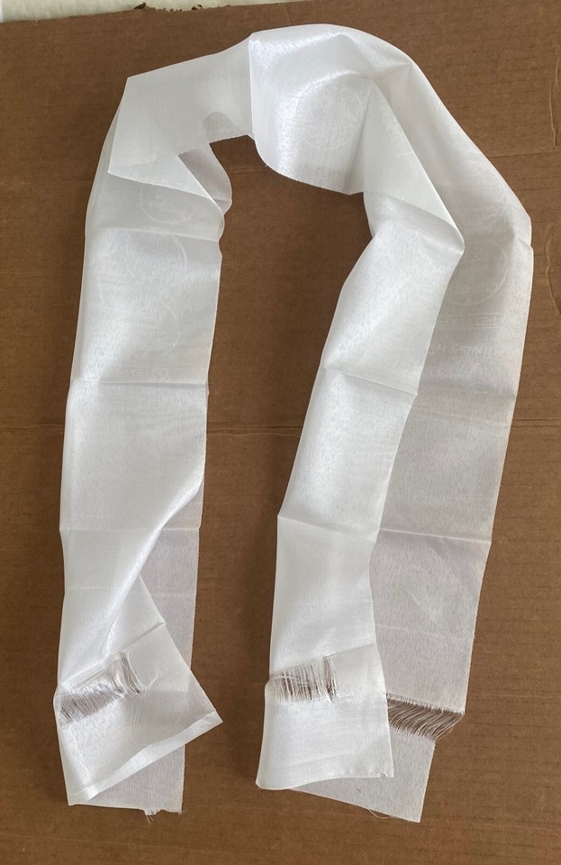 Tibetan Silk Offering Scarf (or Khata) WHITE w/ Auspicious Symbols for ...