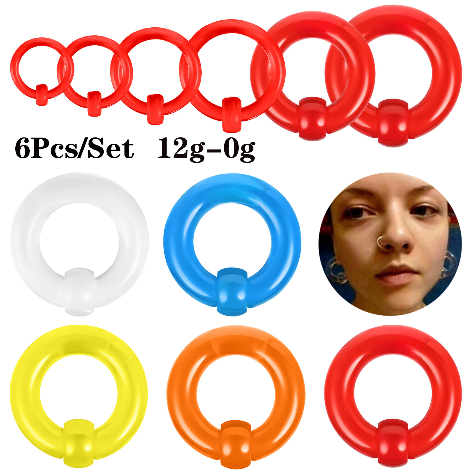 5Pcs/Set Acrylic CBR Nose Ring Large Size Septum Ring Ear Gauges ...