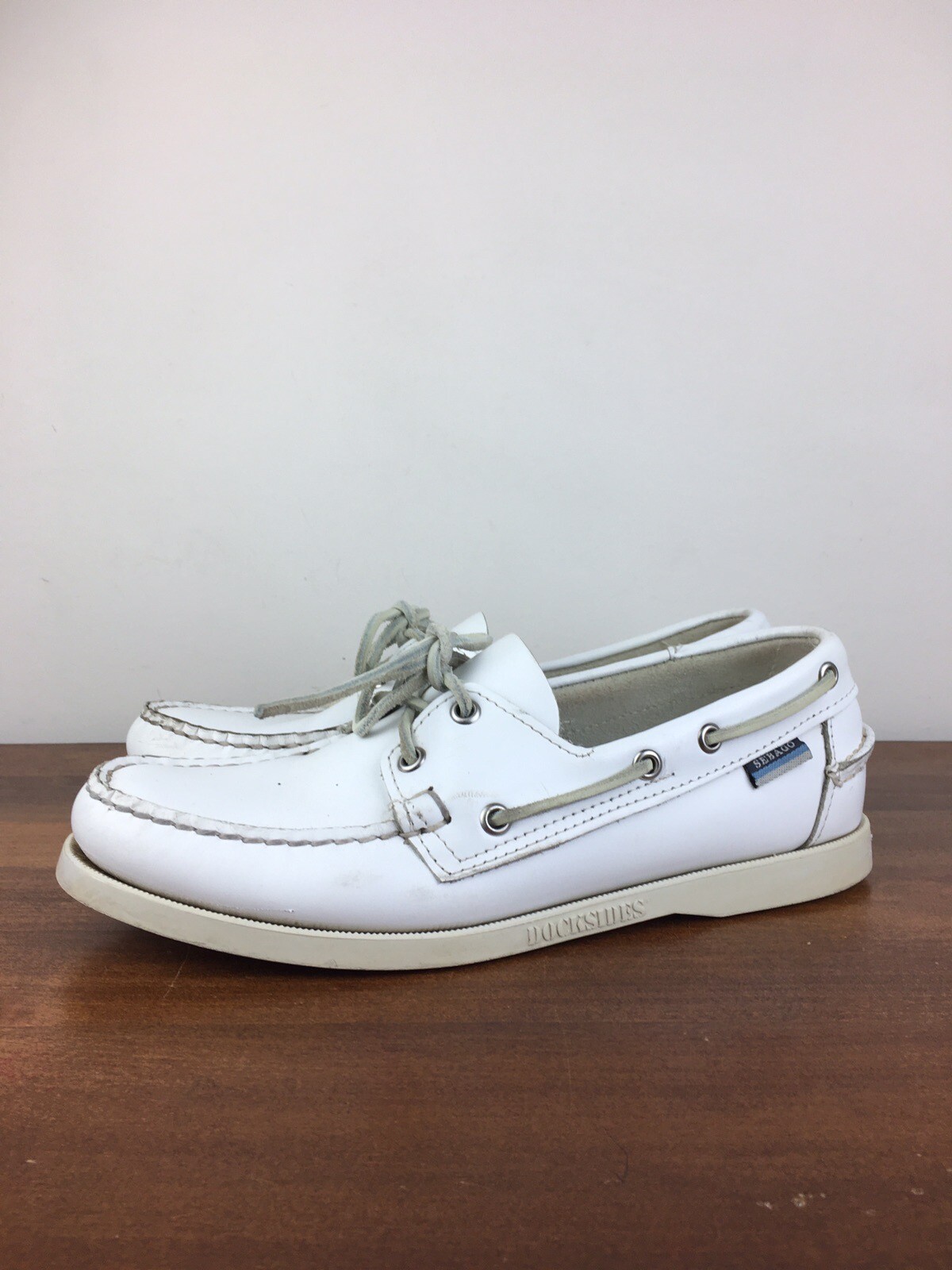 Sebago Docksides Men’s White Leather Boat Shoes 72730… - Gem