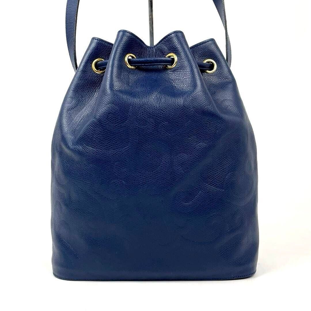 YVES SAINT LAURENT Navy Arabesque Shoulder Drawstring Bag Leather YSL ...