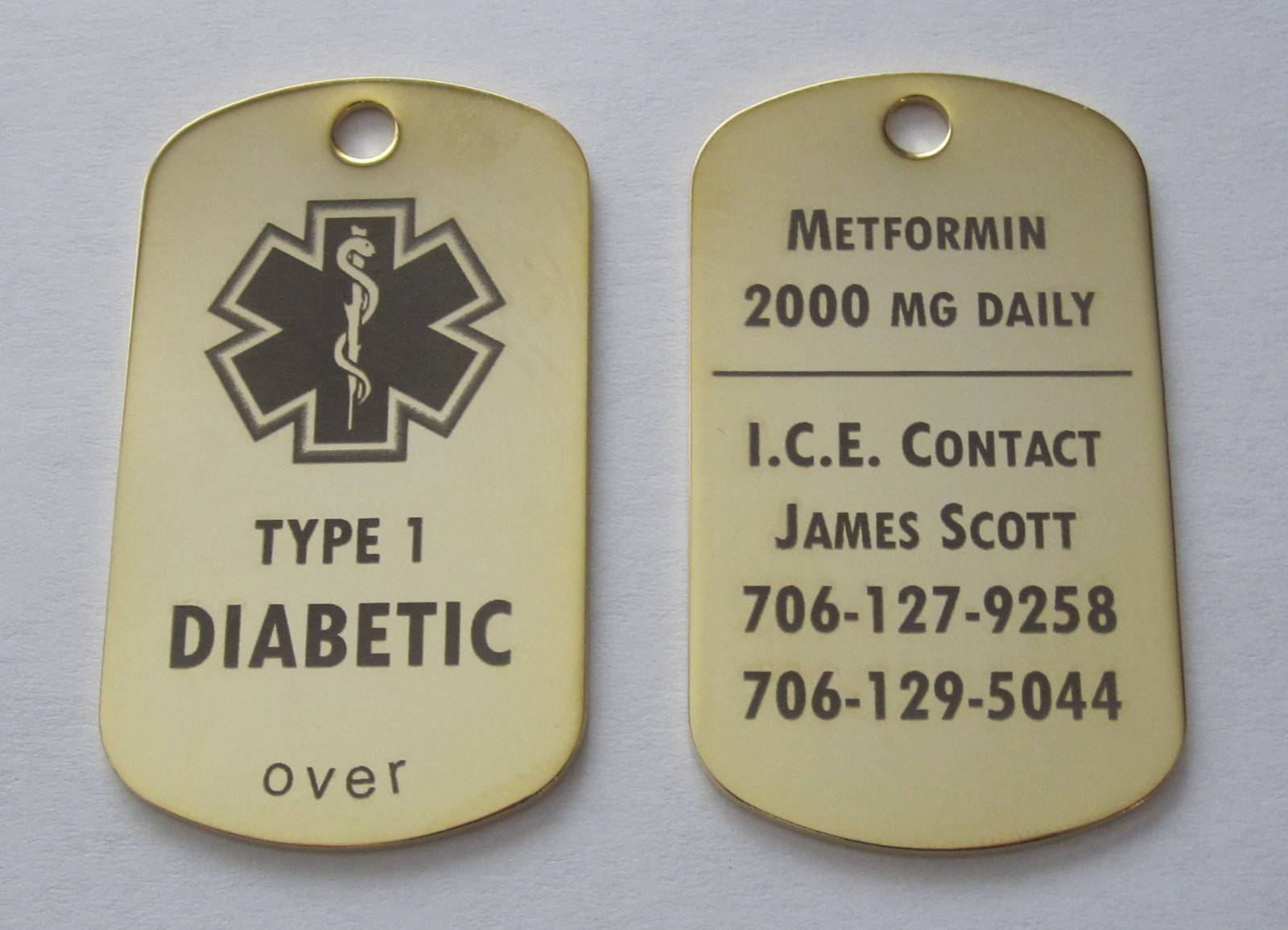 Stainless Steel Diabetes Diabetic Id Alert Tag - Free DARK Custom ...
