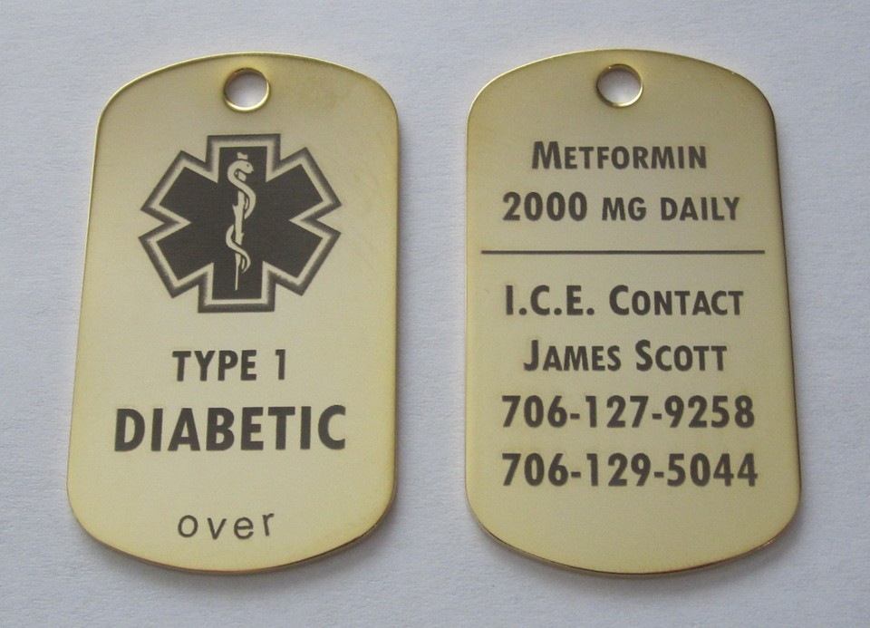 Stainless Steel Diabetes Diabetic Id Alert Tag - Free DARK Custom ...