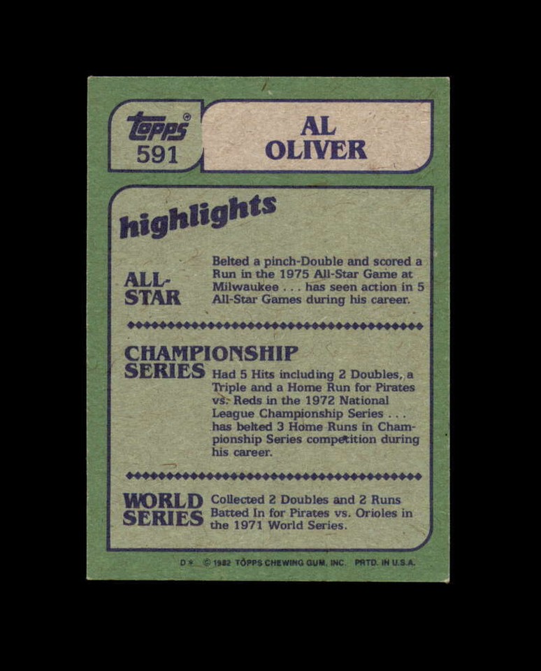 Al Oliver Hand Signed 1982 Topps In Action Texas Rangers Autograph | eBay