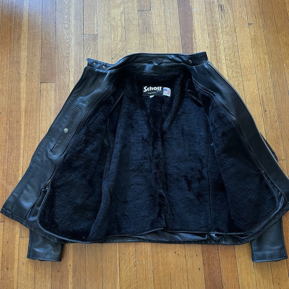 Schott NYC 141 Cafe Racer Black Leather Jacket Size 44 Long | eBay