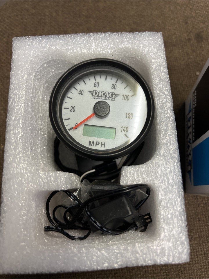Drag Specialties Black Electronic White Face Speedo Speedometer Harley ...