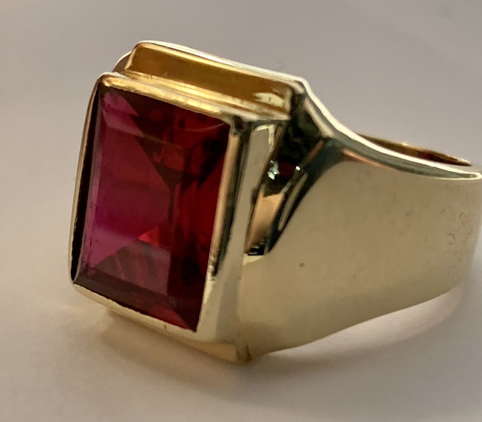 Men’s Ruby Ring lab-created Ruby, Solid 14k Yellow Gold Estate, Vintage ...
