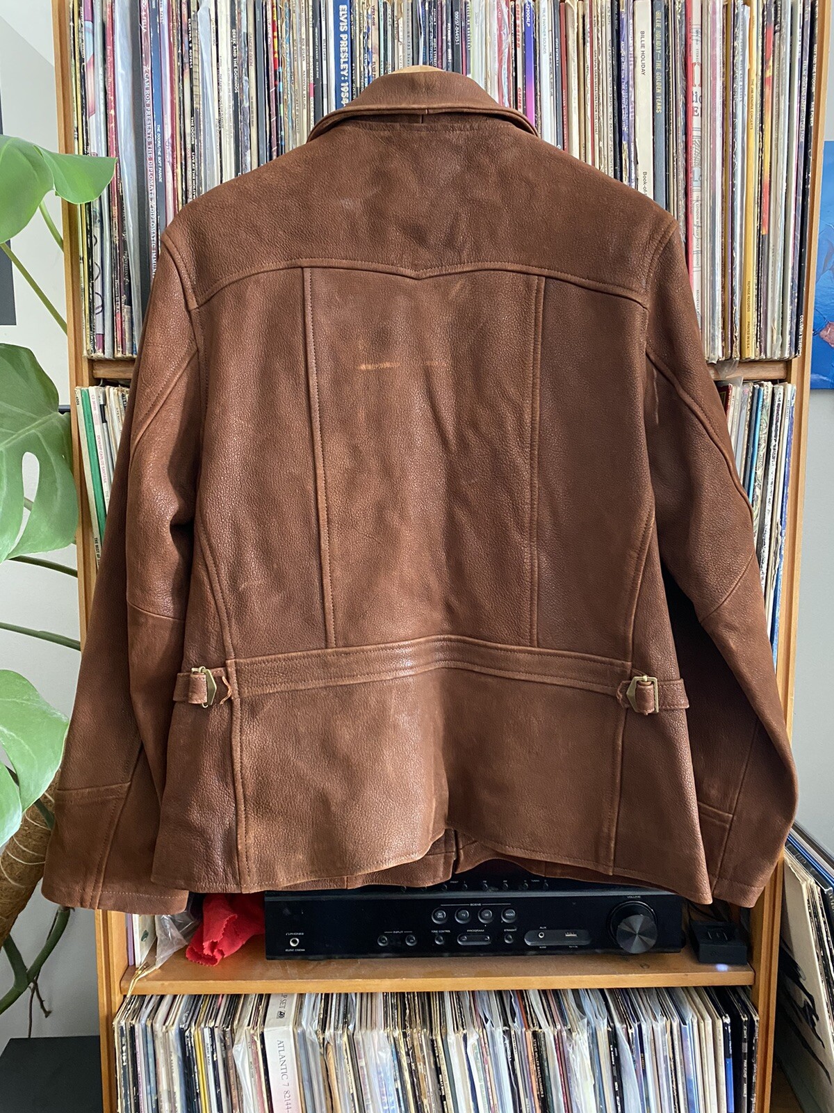 Vintage golden Bear Leather Jacket Belt Back Dockwork… - Gem