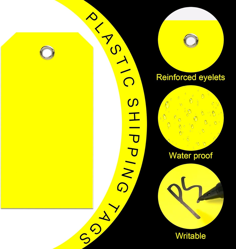 100Pcs Yellow Plastic Shipping Tags with Wire Waterproof ID Inventory ...