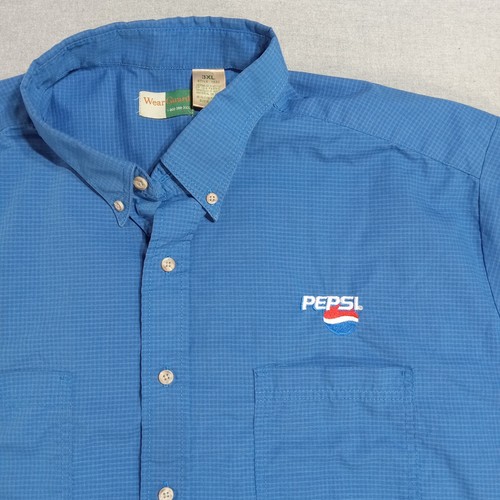 Pepsi Cola Work Shirt Men 3XL Blue Short Sleeve Button Up Logo Employee ...