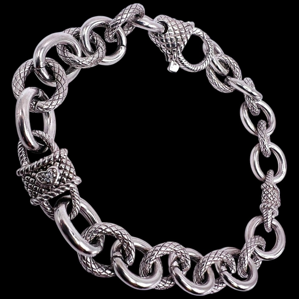 925 Silver Sterling JUDITH RIPKA Charm Bracelet Heart Lock Smoky Quartz ...