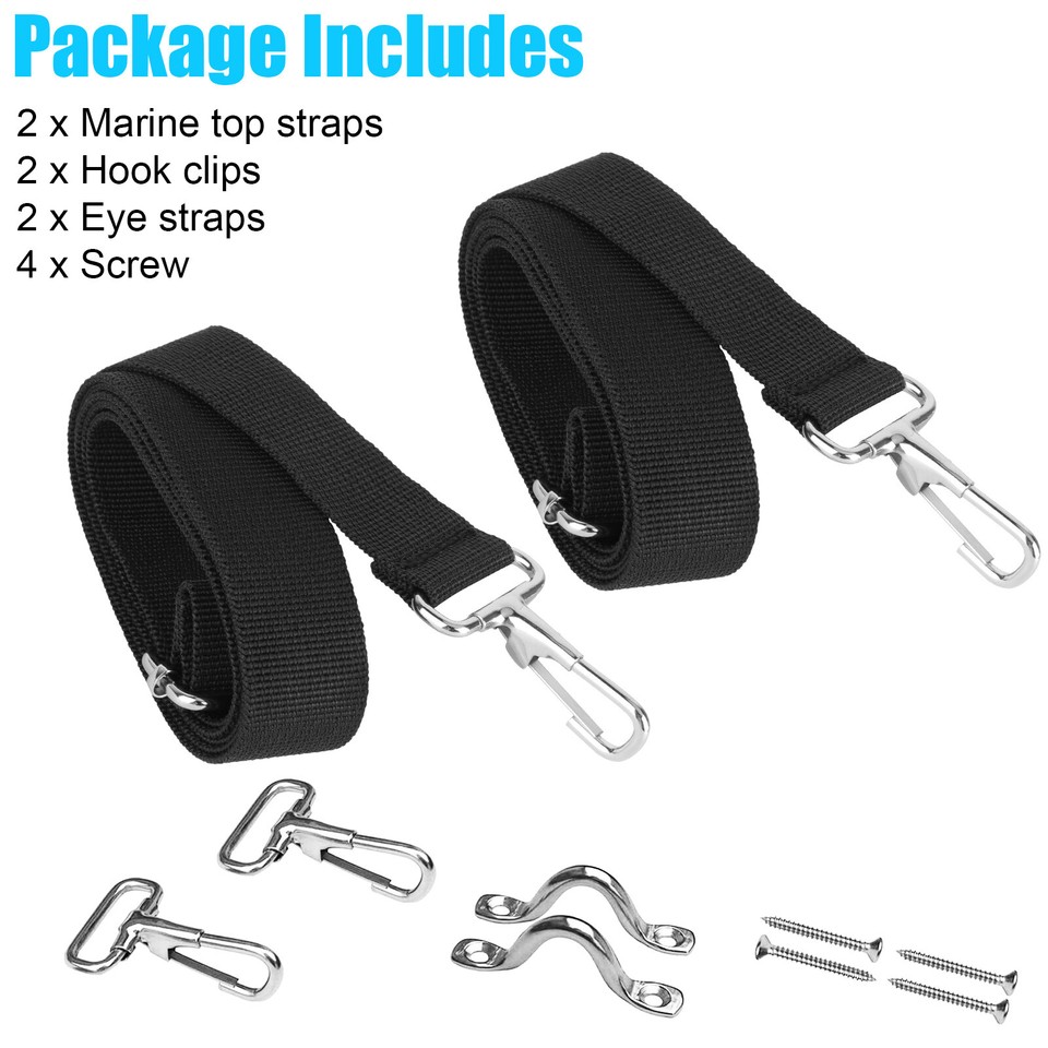 2x Adjustable Bimini Boat Top Straps Loops & Snap Hook Stainless Steel ...