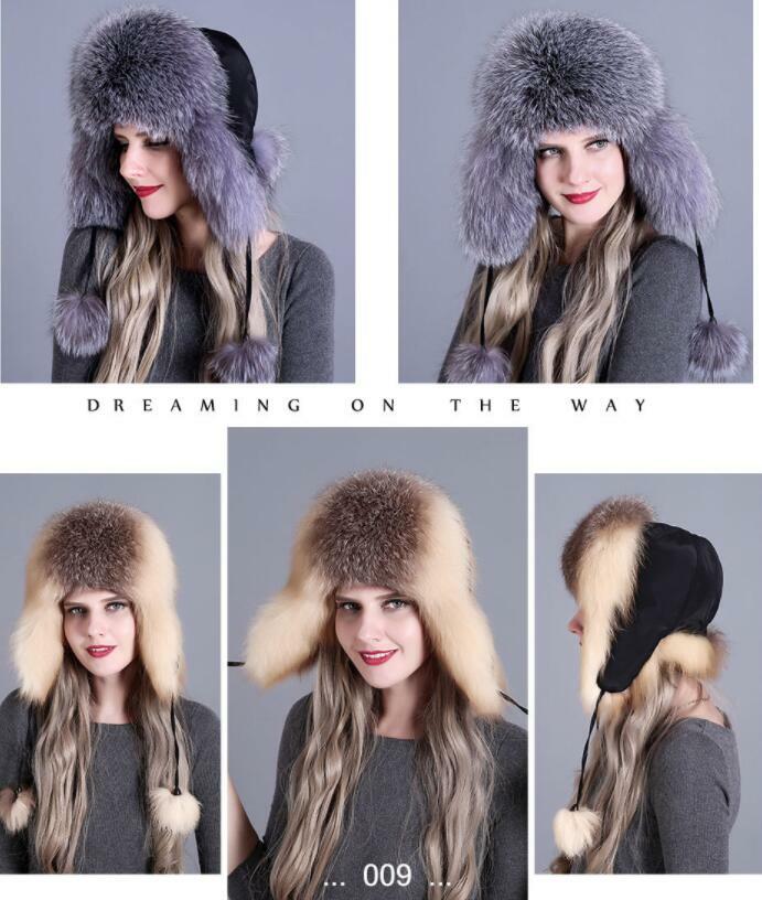 2020 Fashion Women's Fox/Raccoon Fur Hats Russian Ushanka Warmer Winter ...