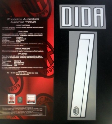 AC Milan Dida 1 2007/08 Football Name/Number Set Kit Home goalkeeper | eBay