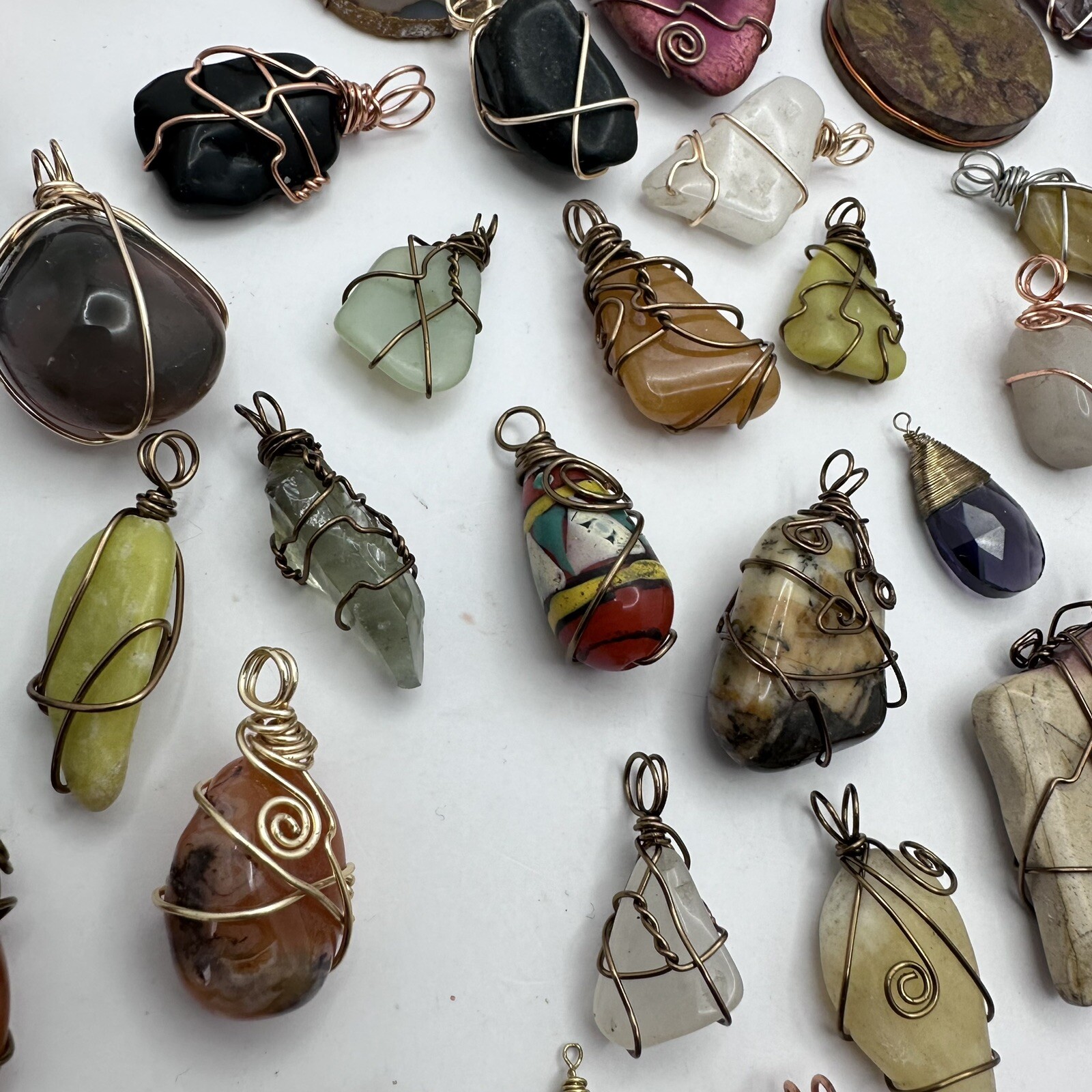 Handmade jewelry copper wire wrapped healing stones Pendants Mix Sizes ...