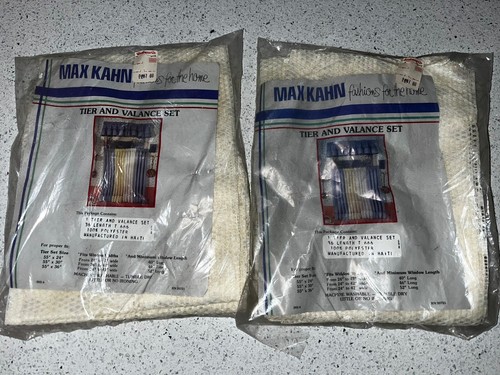 Vtg Max Kahn NOS Lace Curtains Tier & Valance Set White Kitchen Ivory 36” Wide | eBay