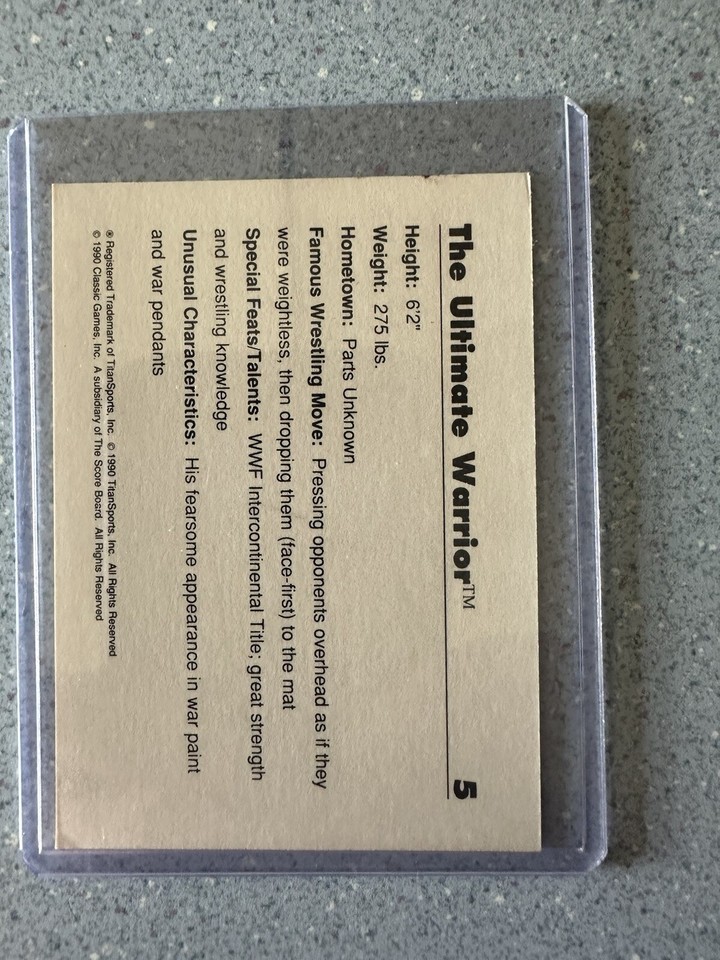 Vintage WWF ULTIMATE WARRIOR 1990 Classic Trading Card WWE ECW TNA HULK ...