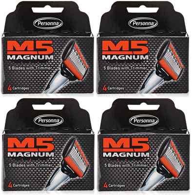 Personna M5 Magnum Razor Refill Blades with Trimmer, 4 Cartridges (4 ...