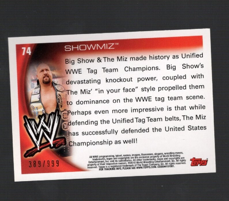 Showmiz Topps WWE WWF RAW trading card #74 | eBay
