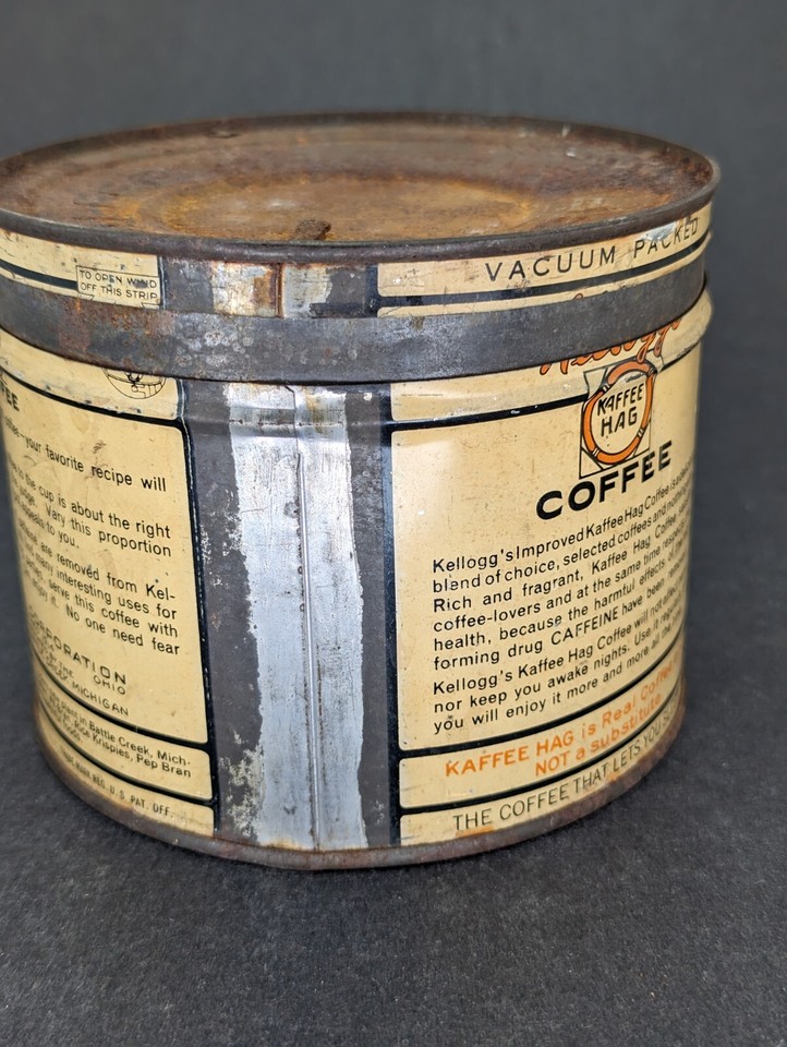 Kellogg's Kaffee Hag Coffee Tin Can Key Wind Lid Black Letters Vintage ...