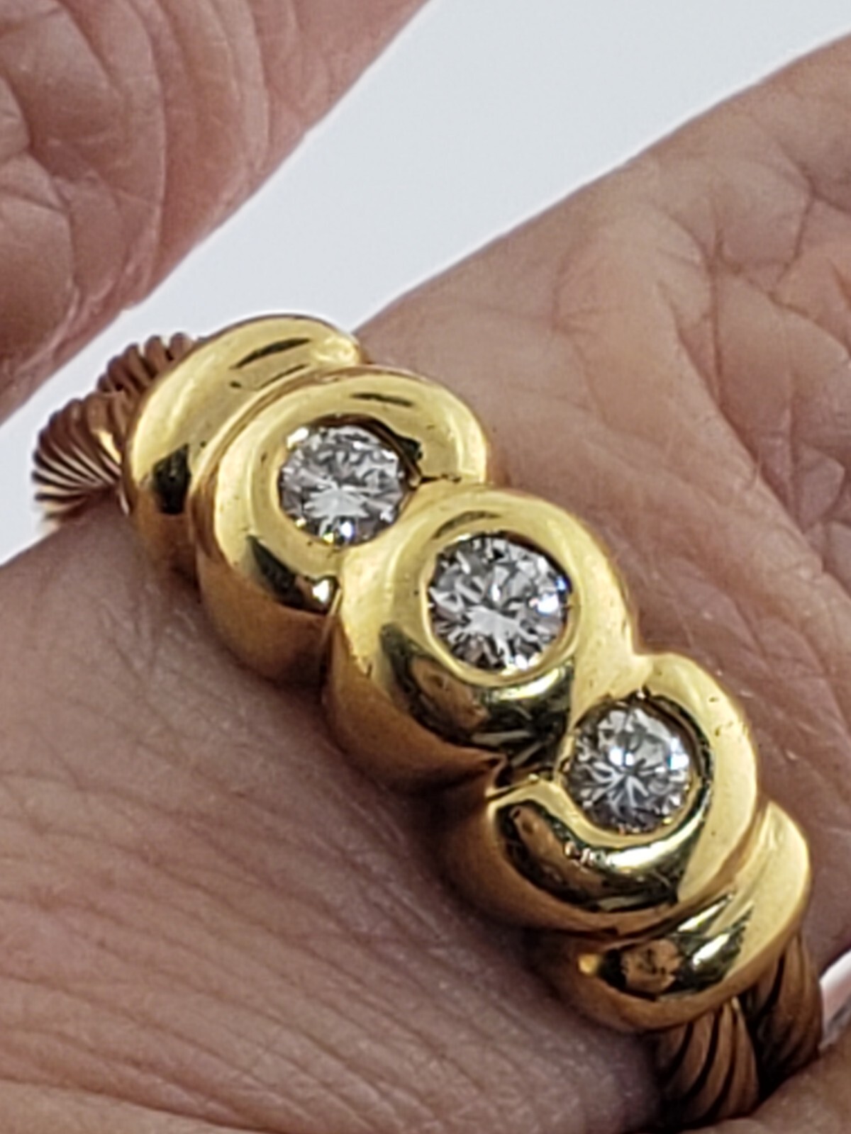 18 Karat Yellow Gold Diamond Cable Ring Size 6 stampe… - Gem