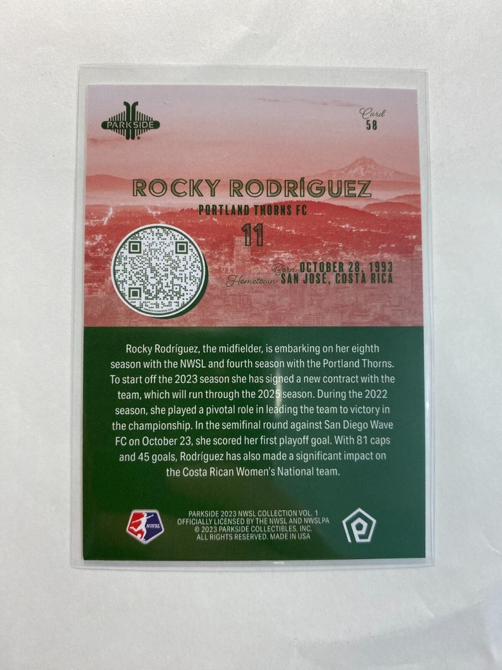 Rocky Rodriguez 2023 Portland Thorns FC #58 Parkside Vol. 1 NWSL Card ...