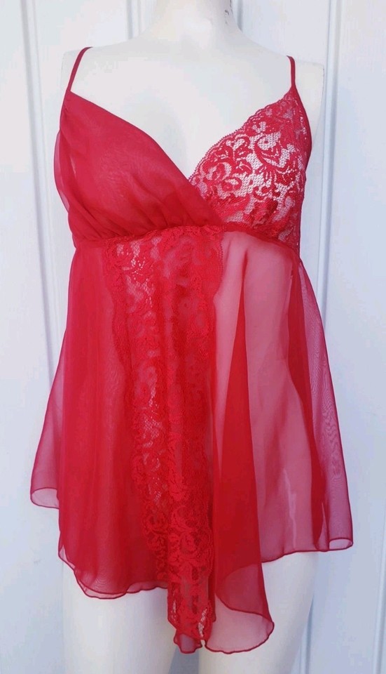 Vtg Victoria’s Secret Gold Label Red Babydoll Top Hi-Cut Panty Set Size ...