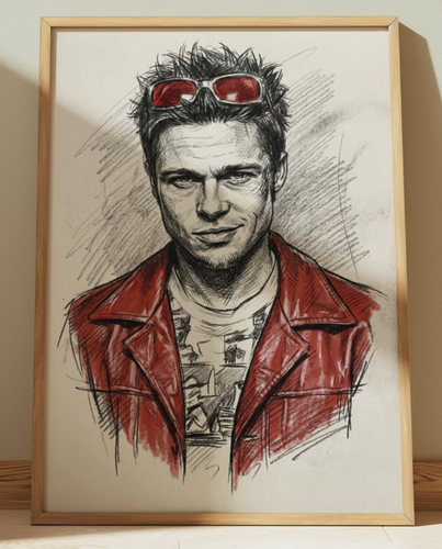 FIGHT CLUB BRAD PITT TYLER DURDEN DRAWING PRINT PORTRAIT SKETCH 8" x 10 ...
