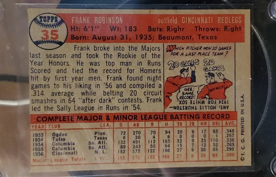 1957 Topps Frank Robinson #35 HOF RC Cincinnati Reds Rookie Card Miscut ...