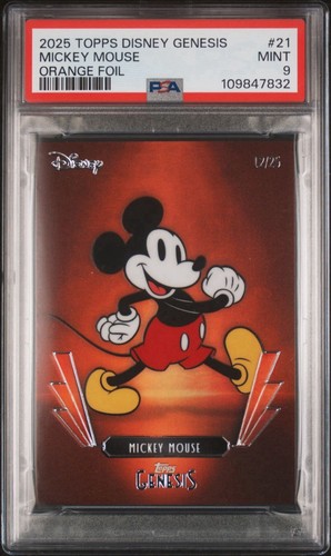 2025 Topps Disney Genesis MICKEY MOUSE #21 ORANGE FOIL /25 PSA 9 POP1 ...