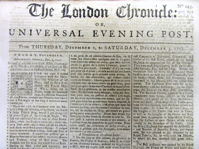 1757 newspaper w A NAVAL BATTLE in THE CARIBBEAN during the FRENCH ...