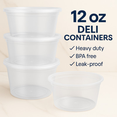 12oz Plastic Deli Containers w/Lids BPA Free,Leak-Proof, Microwavable ...