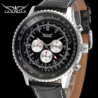 Jaragar Automatic Stainless Steel Leather Strap Skeleton Sports Watch ...