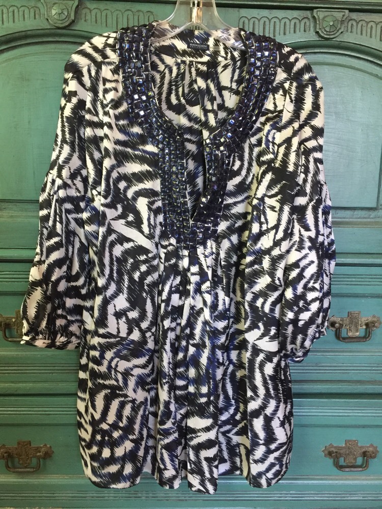 Magaschoni Collection Neimans Navy Sz.16 Silk blouse/tunic jeweled ...