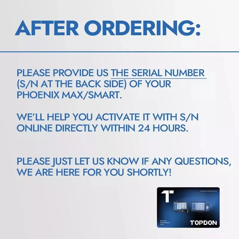 TOPDON 1-YEAR Activation Card Software Service Update Card for Phoenix ...