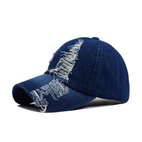 Distressed Denim Baseball Cap Ripped Hat For Women, Men Solid, Blue ...
