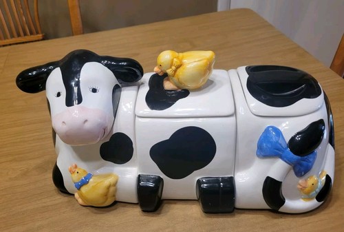 Vintage Coco Dowley Cow Holstein 3 Piece Cookie Jar Complete Vintage ...