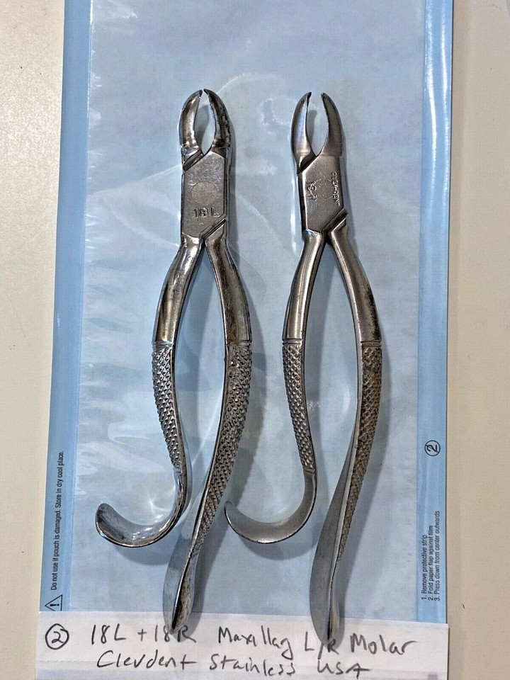 PAIR MAXILLARY 18L & 18R MOLAR DENTAL EXTRACTION FORCEPS CLEV-DENT ...