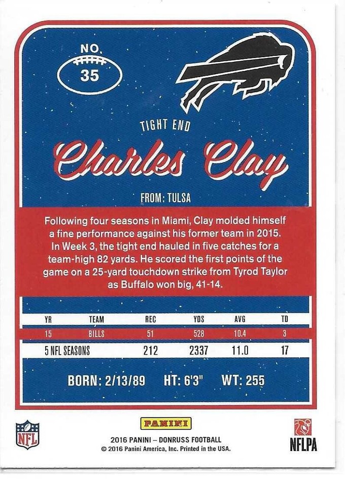 2016 Donruss Football Press Proofs Red Charles Clay Bills | eBay