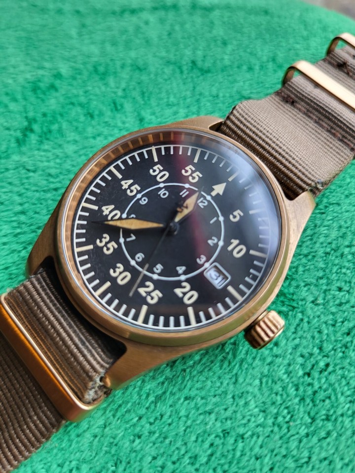 Custom Bronze Pilot Watch NH35 - Patina dial and hands | eBay UK